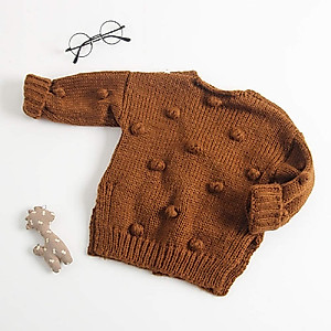 Toddler Baby Girls Winter Coat Pompom Button Knit Sweater Cardigan Kids Long Sleeve Warm Jacket Outerwear (Solid Brown, 2-3T)