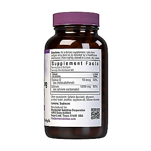Bluebonnet Nutrition Milk-Free Calcium 1,200 mg Plus Vitamin D3 400 IU - High Potency, Maximum Absorption Strong Healthy Bones & Immune Health Support Supplement, Gluten-Free, Dairy-Free, 120 Softgels
