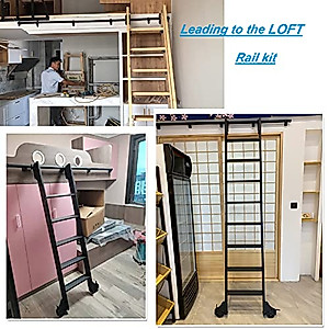 Library Sliding Ladder Rail Hardware Kit | Sliding Barn Door Hardware Kit Rolling Ladder Rail Sliding Rail Track Roller Closet Accessory for Loft/Home/Indoor (Size : 6.6ft/200cm Track Kit)