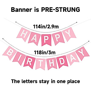 Pink Happy Birthday Banner Birthday Party Banner NO DIY Happy Birthday Sign Pre-Strung Birthday Hanging Decoration for Women Men Girl Boy Birthday Party Supplies (Pink)