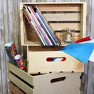 Good Wood by Leisure Arts Wooden Half Crate Craft Caddy in Unfinished Pine for Storage Wood crates, Large Decorative Boxes and centerpieces for The Home and Table 11.75" x 10x4.8"