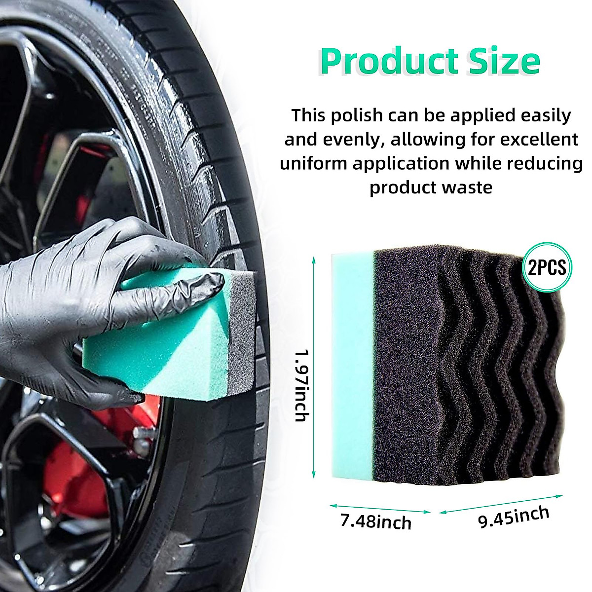Kewucn Large Tire Dressing Applicator Pad, 2 Pack Wavy Contour Tire Polish Sponge for Tire Shine Car Wax Compound and Polish, Reusable Sponge Cleaning Supplies, Car Accessories