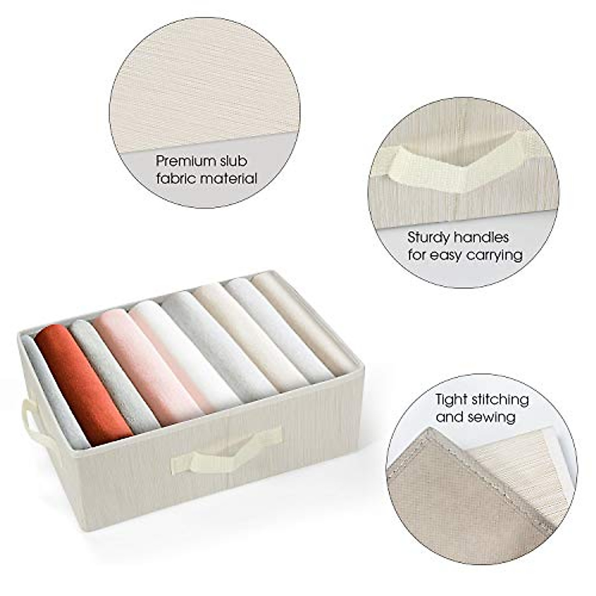 AILINA 3 Packs Large Fabric Storage Bins, Foldable Beige Storage Baskets for Shelves, Decorative Organizing Baskets with Double Handles for Bathroom Baby Cloth Nursery, 15 x 10.4 x 5.4 inch