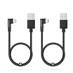 aceyoon 2 Pack 1ft Lightning Cable Right Angle, MFi Certified iPhone Charger Cable, Braided Lightening Charger Cables and Data Sync for iPhone 14/13/12/11, XS Max/XR/XS/X, 8/7/6, iPad
