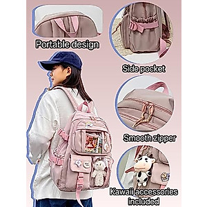 Romlvy Kawaii Backpack with Cute Accessories Aesthetic Multi Pockets Large Capacity Outdoor Backpack Daypack Laptop Backpack (Black)