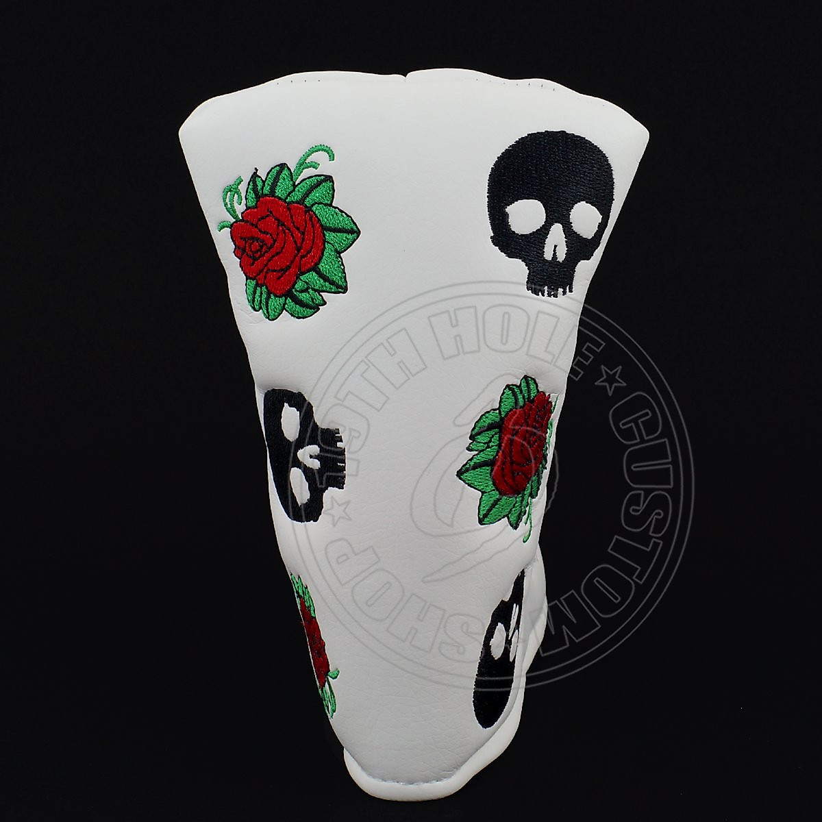 Skull and Rose Headcover for Blade and Midsize Mallet Putter, White, Golf Head Cover