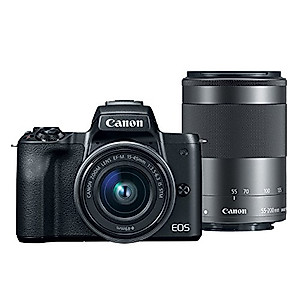 Canon EOS M50 Mirrorless 4K Vlogging Camera Bundle Kit with EF-M15-45mm + EF-M 55-200mm Lenses, Black