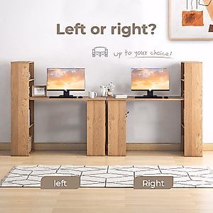 GRAFFY Computer Desk with Shelves, Natural