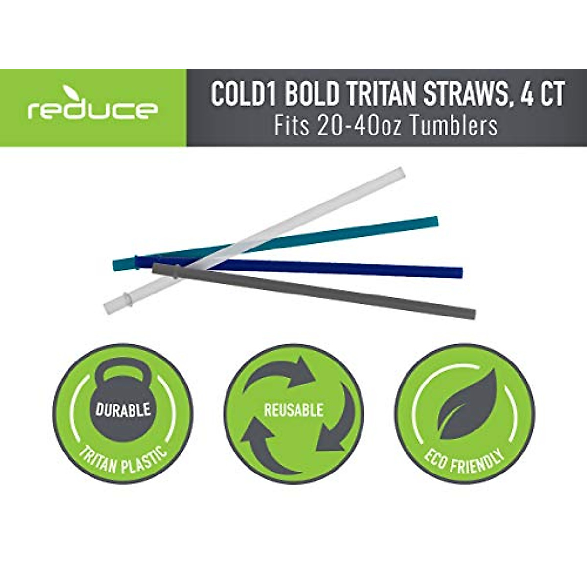 Reduce Reusable Hard Plastic Straws, 4 Pack - Fits 20-40 oz Tumbler Mugs - BPA-Free, Dishwasher Safe, Impact Resistant - Ideal Drinking Straws for Home and Travel