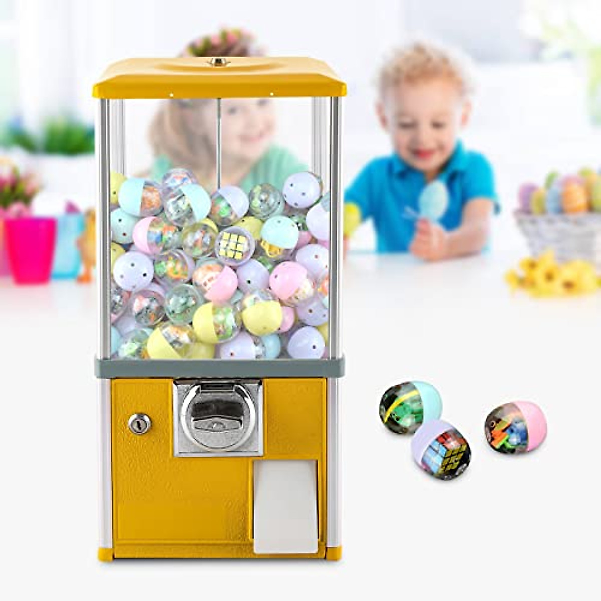 Vending Machine, Premium Yellow Candy Gumball Machine - 21-Inch Height, High Capacity Coin-Operated Vending Device for 1.77-1.97 Inch Gadgets - Ideal for Game Stores and Retail Businesses