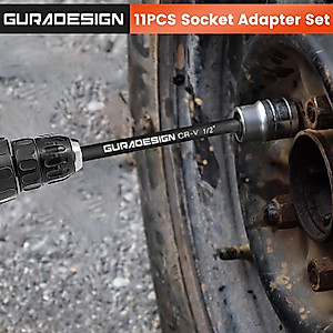 GURADESIGN 11-Piece Impact Socket Adapter Set for Drill, 3-Inch and 6-Inch Hex Shank Impact Driver Socket Adapter, Socket to Drill Adapter 1/4" 3/8" 1/2" Impact Driver Adapter