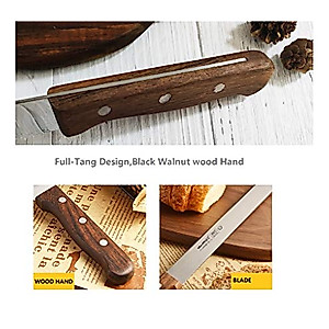 YUJIA Serrated Cake/Bread Knife, 12 Inch blade,High Carbon Stainless Steel Silver, Solid Black Walnut wood hand.