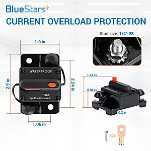 BlueStars 3 Packs 150Amp Circuit Breaker for Boats Cars Trolling Motors Marine Vehicles Winches ATV Electronic Battery System with Manual Reset, Water Proof, 12V-48V DC
