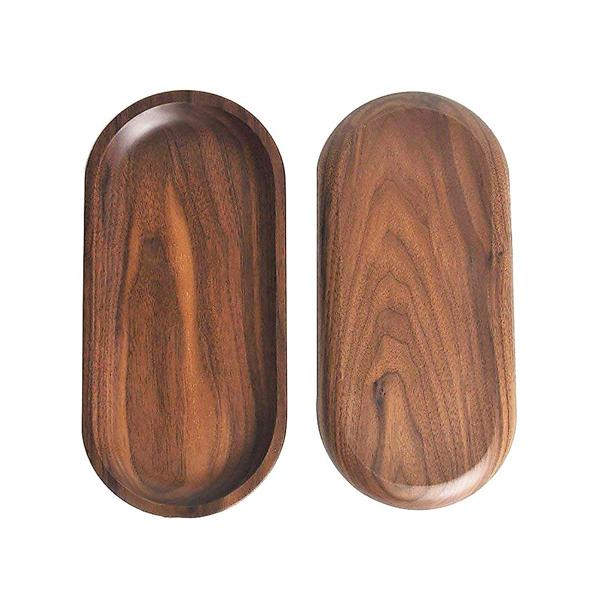 Solid Wooden Serving Tray,Decorative Trays,Serving Platters for Food Tea Coffee Wine Premium Quality, Eco-friendly, Oval-Shaped - Black Walnut (Large)