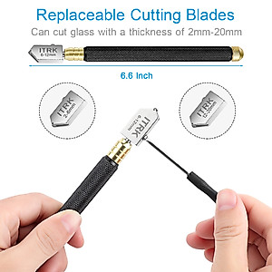 Glass Cutter 2mm-20mm, Upgrade Glass Cutting Tool with Glass Cutting Oil, Pencil Style Oil Feed Carbide Tip Glass Cutter for Mirror/Tiles/Mosaic.