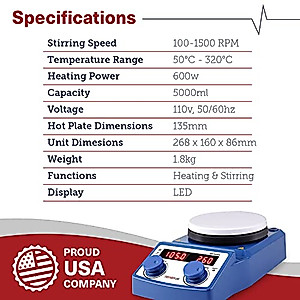 Fristaden Lab Magnetic Hot Plate Stirrer 280℃/536°F Max Temp 5L Capacity | Stir Plate Mixer Hotplate