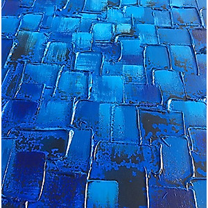 Gongyuanyihao Arts Modern Textured Abstract Squares Canvas Wall Art Hand Painted Artwork Dark Blue Oil Painting Picture for Home Decoration Framed Ready to Hang 48x24inch