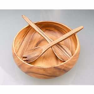 PACIFIC MERCHANTS Acaciaware Acacia Wood Round Calabash Salad Bowl, 10-Inch by 3-Inch, Hand Made From One Solid Piece Of Acacia Wood, Sustainable, Large Fruit Bowl, Popcorn, Pasta