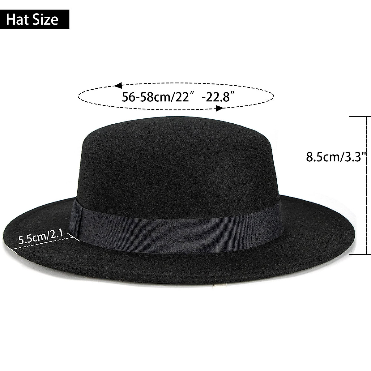 Women-Pork-Pie-Wide-Brim-Hat - Wide-Brim-Fedora-Hat with Band-Lady-PanamaHats Trilby-Cap-Autumn-Winter-Black