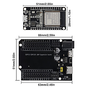 2 Sets ESP-WROOM-32 ESP32 ESP-32S Development Board CP2102 WiFi+Bluetooth Ultra-Low Power Dual Core ESP32-DevKitC-32 ESP-WROOM-32 with Expansion Board for Arduino IDE