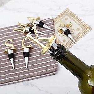 Wine and Beverage Bottle Stopper With Gold Finish,Reusable Plug,Initial