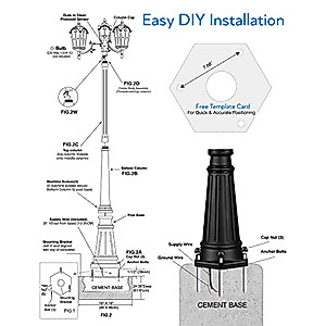 VIANIS 3-Head Outdoor Lamp Post Light Fixture, Black Outdoor Light Dusk Dawn Sensor for Lamp Post, Waterproof Anti-Rust Aluminum Housing with Tempered Glass, Street Light for Garden, Patio, Driveway