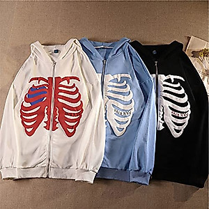 Liposhion Men Women Zip Up Hoodies Goth Skeleton Hand Graphics Y2K Harajuku Novelty Sweatshirt (B1,M)