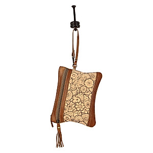 Myra Bag Orange Sparsh Upcycled Canvas & Leather Pouch Wristlet Bag S-1585