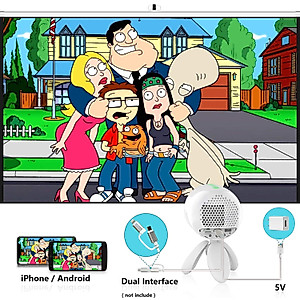 Projector, GooDee Portable Mini Projector LED Video Projector Compatible with Fire TV Stick/PS4/USB/HDMI/SD/AV, Pocket Movie Projector Support HDMI Smartphone PC Laptop USB for Home Theater Movie Game