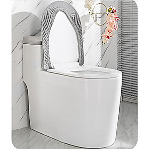 Toilet Tank Lid Cover and Toilet Lid Cover, Bathroom Toilet Lid Seat Cover Set,Toilet Protector Cover，Stretch Washable Spandex Fabric, Fits Most Toilet Tanks & Lids，Hotel and Home，Light Grey (4)