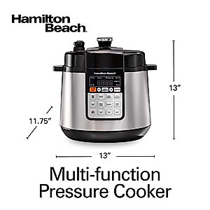 Hamilton Beach 6 Qt Pressure Cooker with Unique Steam Release Button True Slow Cook Technology, Rice, Sauté, Egg and More, 10 Preset Programs (34502), Stainless Steel