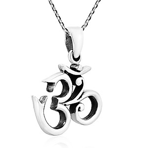 AeraVida Mysterious Aum or Om Prayer Symbol .925 Sterling Silver Pendant Necklace