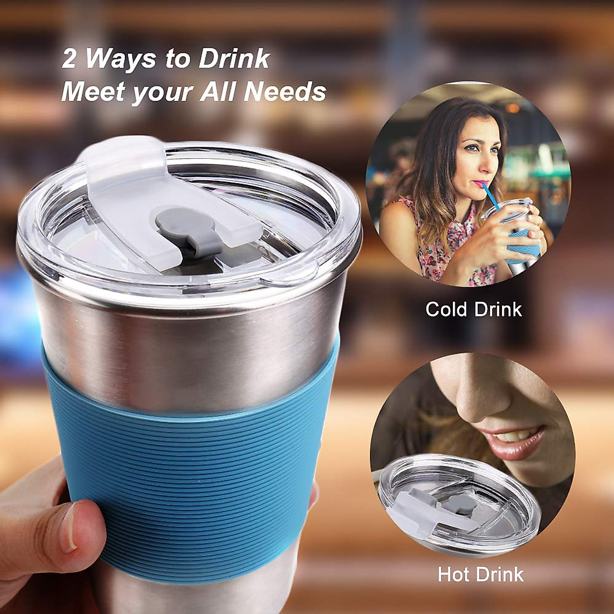 Rommeka Stainless Steel Cups, 5 Pack 16oz Kids Drinking Glasses Spill Proof Metal Tumblers Cups with Lids and Straws for Toddlers and Adults