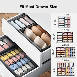 DIMJ 12 Pack Drawer Organizer for Clothes - Sock Bra Underwear Drawer Organizer, Foldable Fabric Drawer Organizer Bins, 114 Cells Dresser Drawer Dividers for Clothing Scarves Belt Tie, Grey