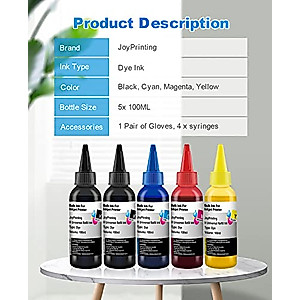 JoyPrinting Ink Refill Kit for HP Printer Cartridges HP 67 60 61 62 63 65 950 951 952 962 920 901 902 932 933 934 940 Refillable Ink Cartridges CISS System (5 x 100ml, Black, Cyan, Magenta, Yellow)