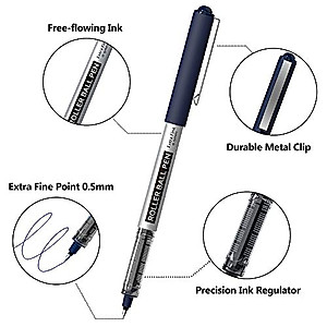 Shuttle Art RollerBall Pens, 25 Pack Blue Fine Point Roller Ball Pens, 0.5mm Liquid Ink Pens for Writing Journaling Taking Notes School Office