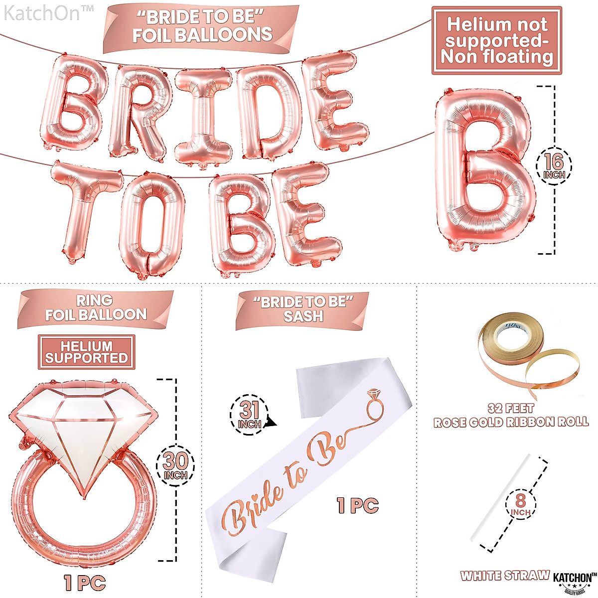KatchOn, Rose Gold Bride To Be Balloons Set - Pack of 11 | Bride To Be Balloons for Bachelorette Party Decorations | Bride To Be Sign, Bridal Shower Decor | Bride To Be Sash, Bachelorette Party Favors