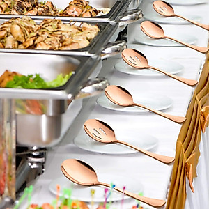 LIANYU 6-Piece Copper Serving Spoons, Copper Slotted Serving Spoons, Stainless Steel Rose Gold Serving Utensils for Party Buffet Restaurant Banquet Dinner Catering, 8 3/4 Inch, Dishwasher Safe