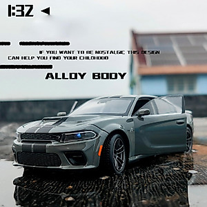 JIAYEMODEL Speed & Furious 1:32 Diecast Toy Car Model for Charger SRT Muscle Cars,Steering Suspension,Mini Vehicles Toys for Kids,Boyfriend Gift（Grey）