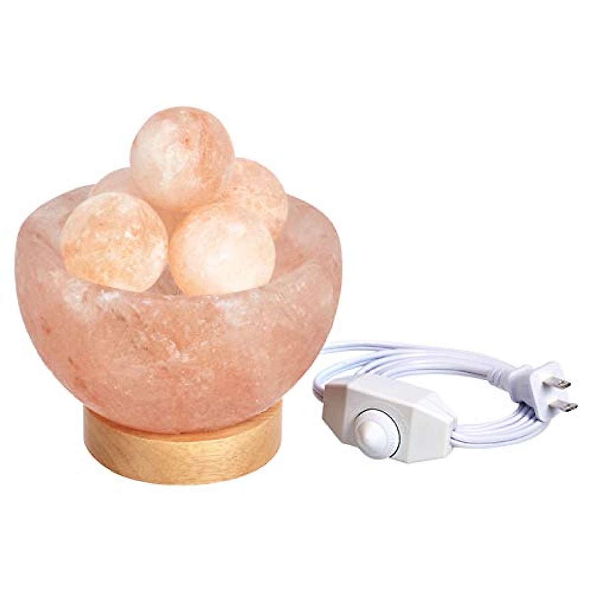 Amazon Basics Natural Himalayan Salt Lamp Bowl with Massage Balls, Wood Base with Dimmer Switch - Crystal Pink