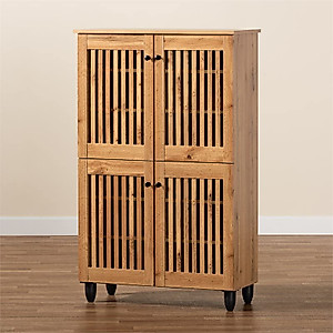 BOWERY HILL Modern Oak Brown Finished Wood 4-Door Shoe Storage Cabinet