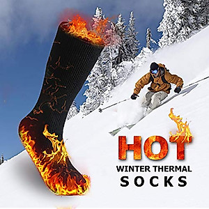 JSPA Thick Thermal Hiking Socks, Skiing Snowboarding Thermal Socks for Men,Stocking Stuffers Heated Socks for Women, Thick Warm Insulated Heated Crew Slipper Socks for Cold Weather,1 Pair Black Large