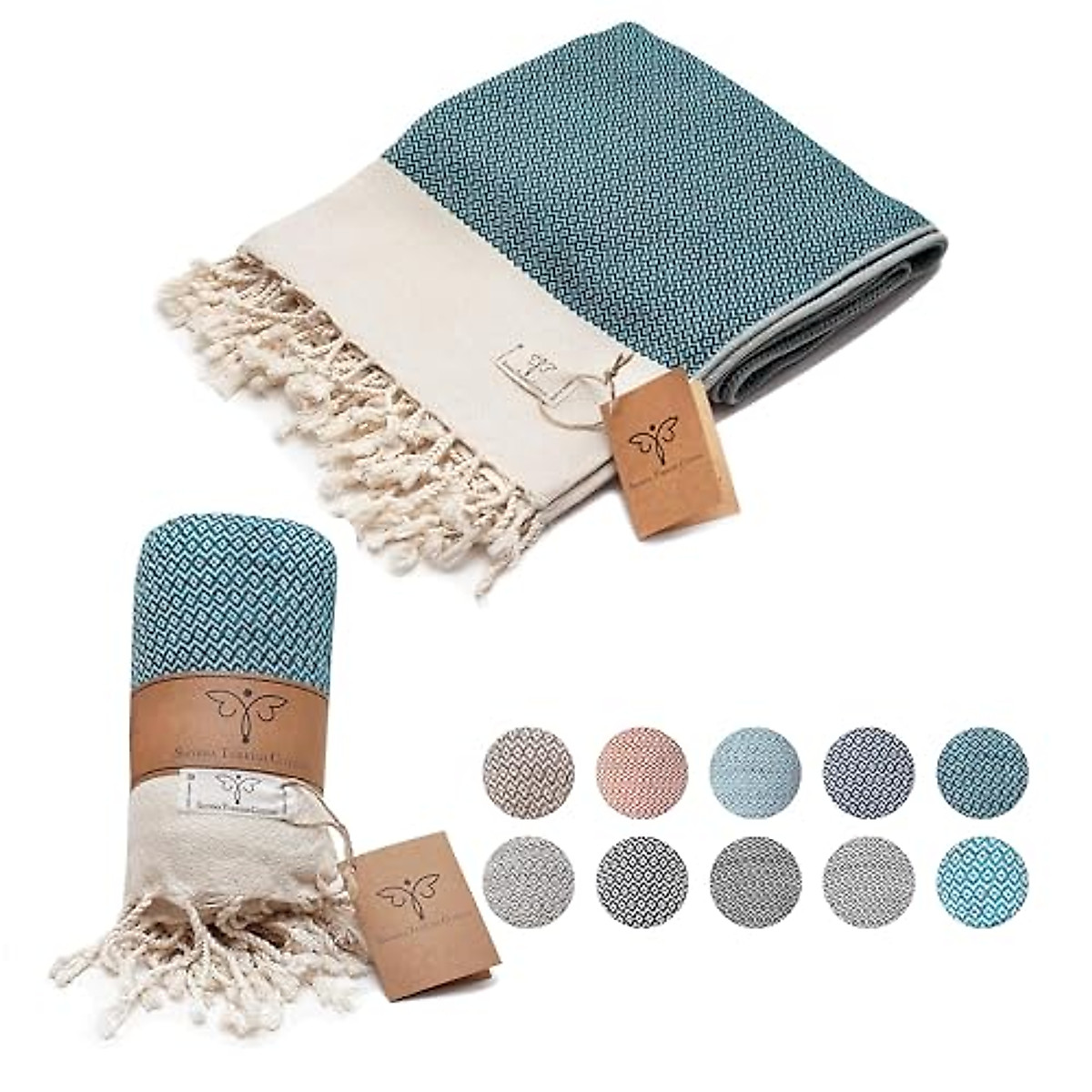 SMYRNA TURKISH COTTON 60 x 80 inches Large Throw Blanket, Vintage Series, 100% Oeko-Tex Cotton, Machine Wash, Super Soft, Outdoor Throws and Blankets for Couch, Sofa, Bed, Beach, Picnic, Petrol