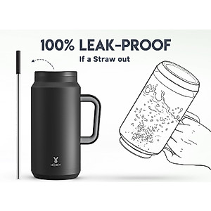 Meoky 64 oz Tumbler with Handle, Stainless Steel Vacuum Insulated Tumbler with Lid and Straw, Keeps Cold for 36 Hours, 100% Leak-proof, BPA-Free, Non-slip Base (Night)