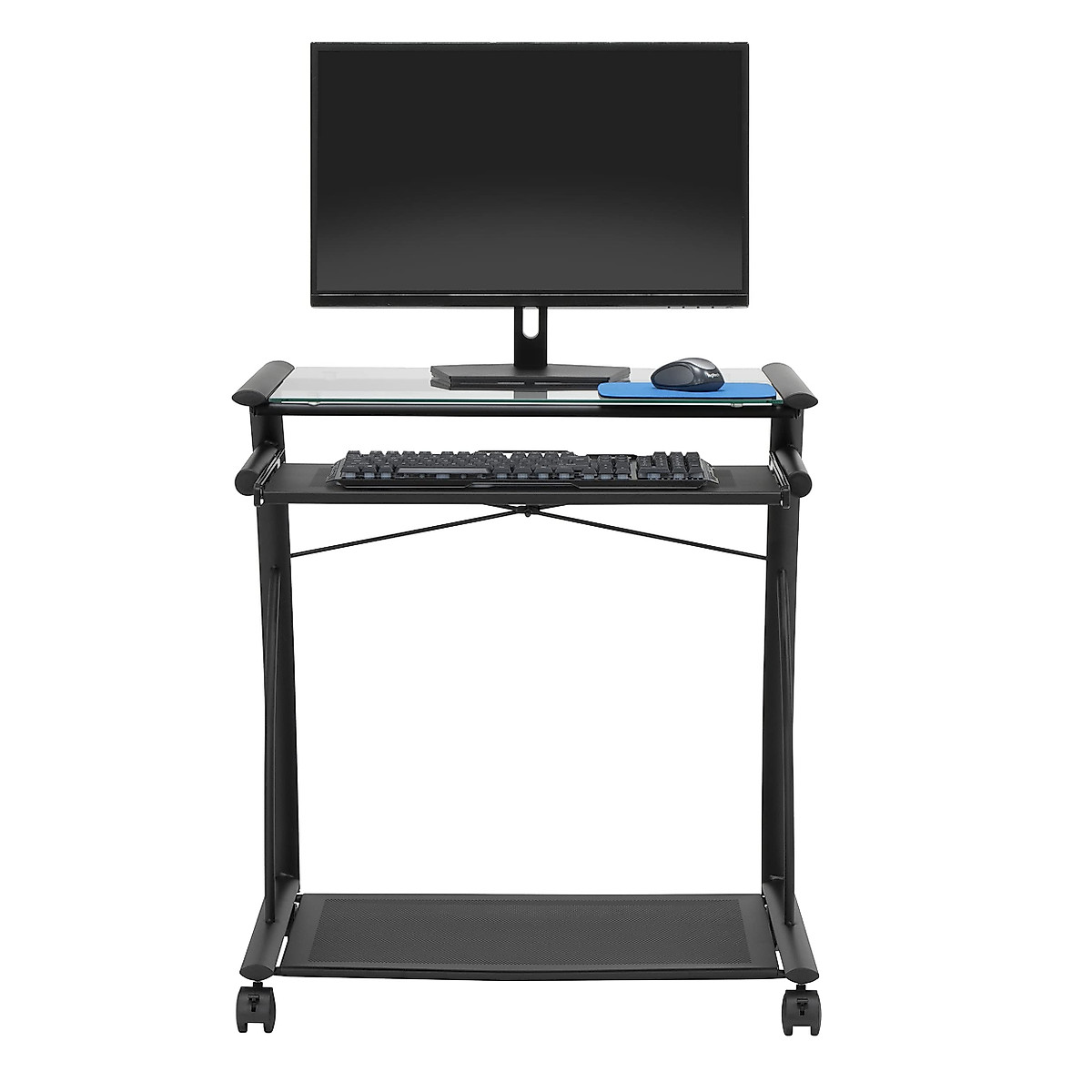 Calico Designs 50100 L-Shaped Computer Cart with Clear Glass, Black