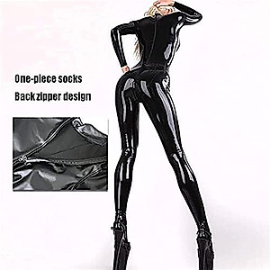MMWMJWMB Women's Sexy Latex Catsuit Long Sleeve Zip PVC Spandex Shiny Catsuit Jumpsuit Costume Adult Erotic Cosplay Jumpsuit
