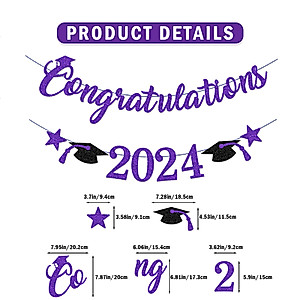 Purple Congratulations 2024 Banner Graduation Party Decorations 2024 Purple and Black Class of 2024 Graduation Decorations Purple Graduation Decorations 2024 Graduation Party Supplies