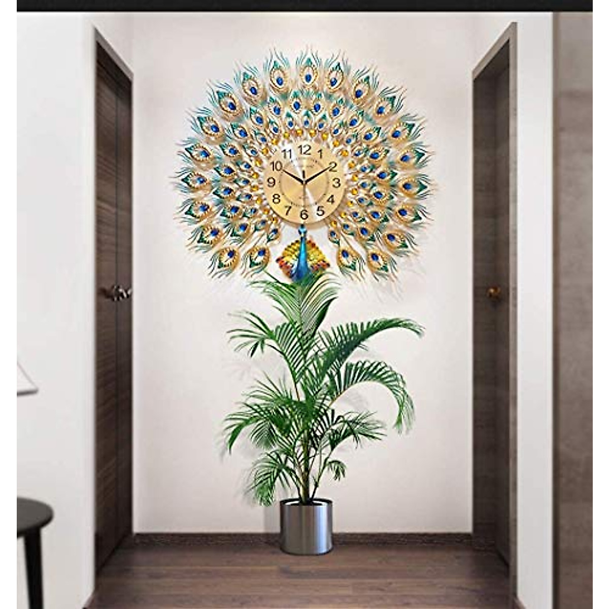 Wall Clock Peacock Wall Clock European Peacock Home Decor Wall Clock Living Room Silent Wall Clock,80CM