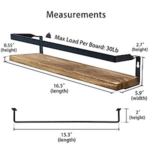 Floating Shelves with Towel Bar, Wall Mounted Storage Shelves Organizer Set of 4, Rustic