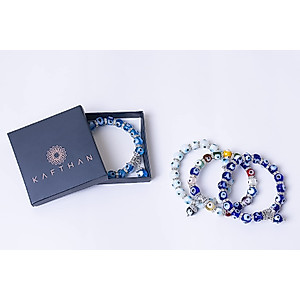Kafthan - Stretchable White Turkish Evil Eye Beaded Bracelet Men & Women - Nazar Bracelet - Good Luck Bracelets - Glass Greek Beaded Evil Eye Bracelet - Protection Bracelet.